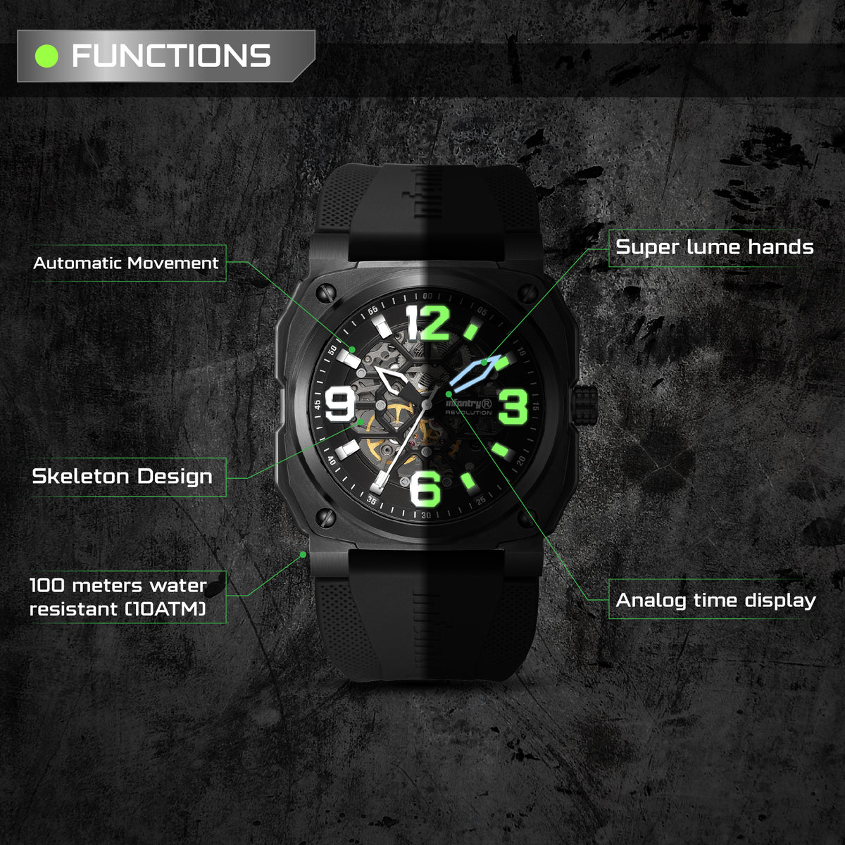 Skeleton Automatic Military Watch - 47mm Square | Infantry®