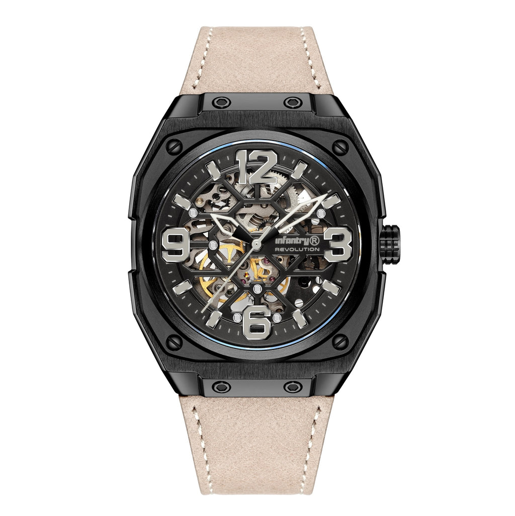 Watches for Men Leather | Black Skeleton Watch | Infantry® Modular 42 ...