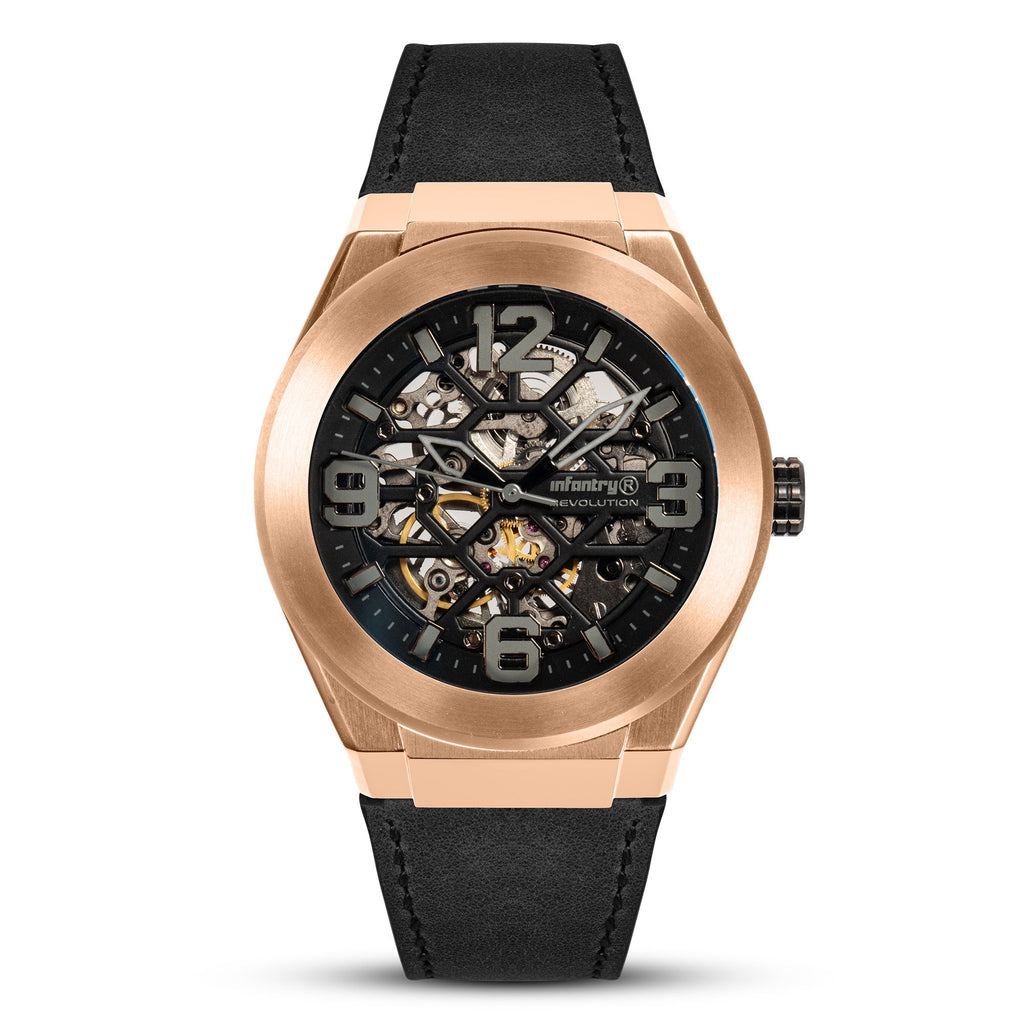 Black and Rose Gold Watch Mens | Skeleton Watch | Infantry® Modular 44 ...