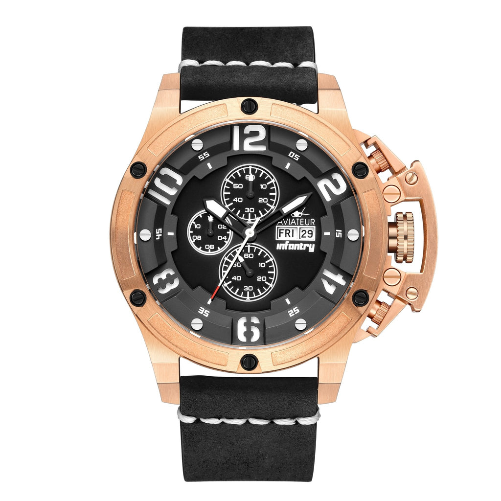 Black Rose Gold Mens Watch | Chronograph Watches | Infantry® Aviateur ...